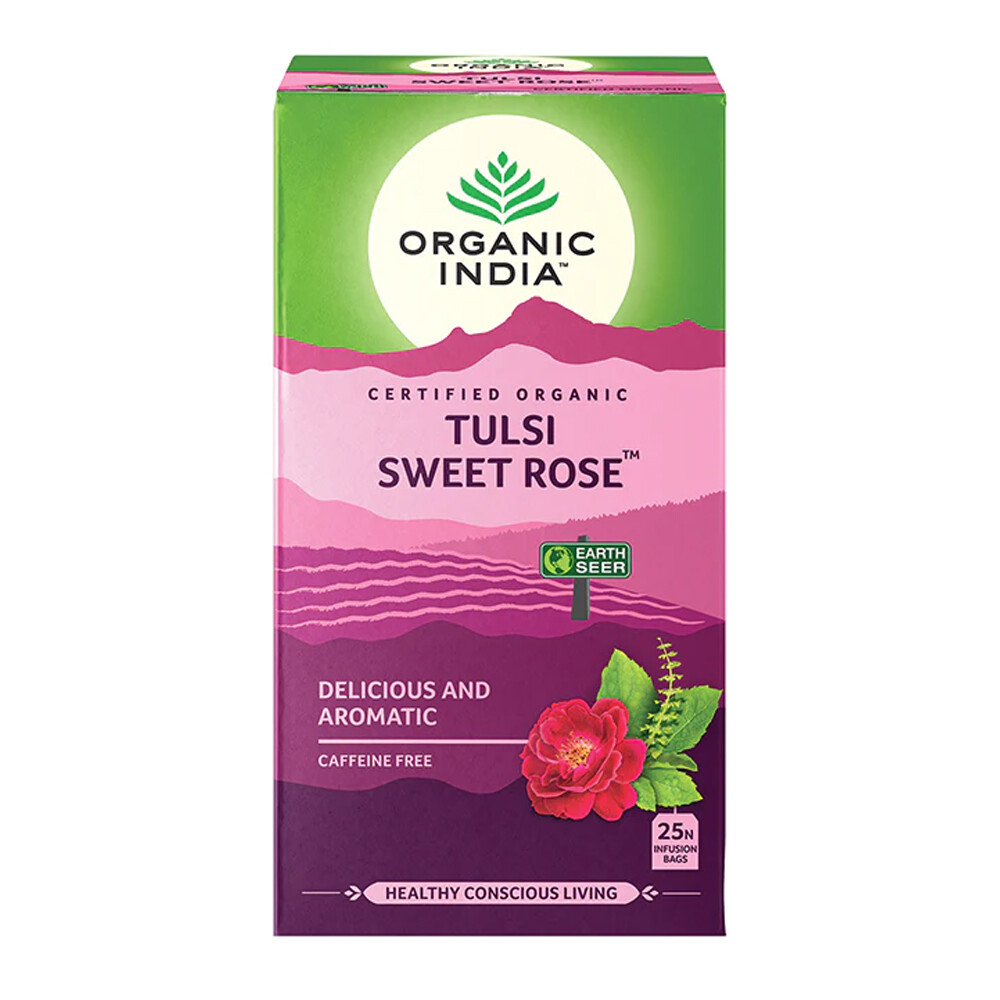 Tulsi Sweet Rose New Tea | Buy Organic India Online | Little Valley ...